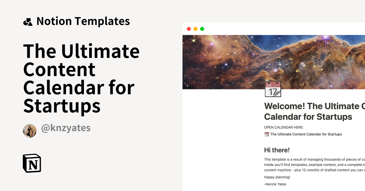 The Ultimate Content Calendar for Startups Template by Kenzie Yates ...