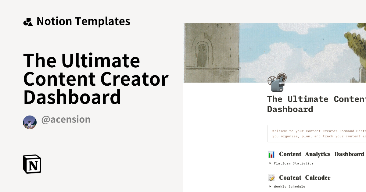 The Ultimate Content Creator Dashboard Template by Acé | Notion Marketplace