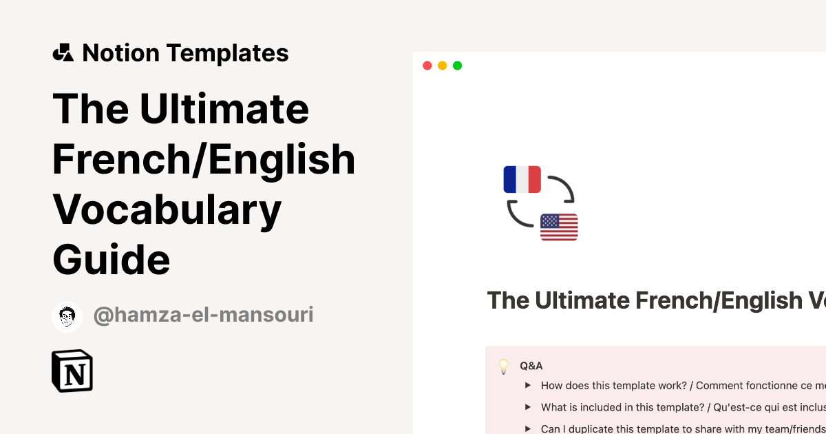 The Ultimate French/English Vocabulary Guide Template by Hamza El ...