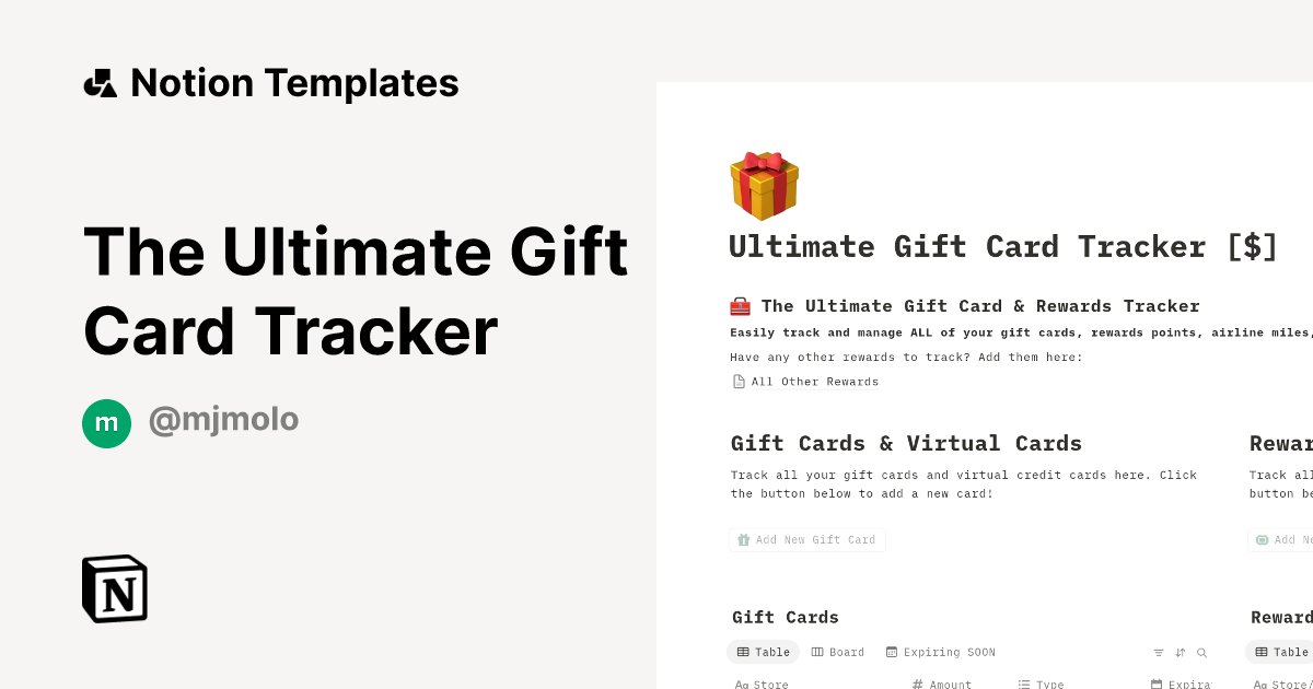 The Ultimate Gift Card Tracker Template by Mike Moloney | Notion ...