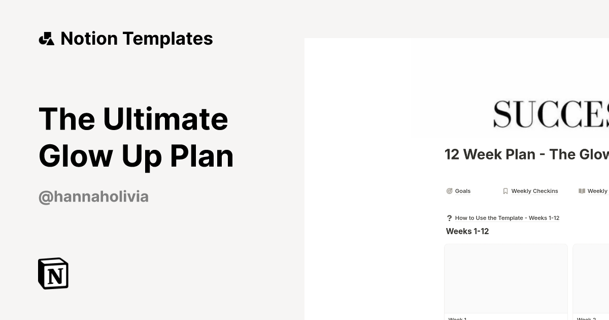 The Ultimate Glow Up Plan Template by Hannah Olivia | Notion Marketplace