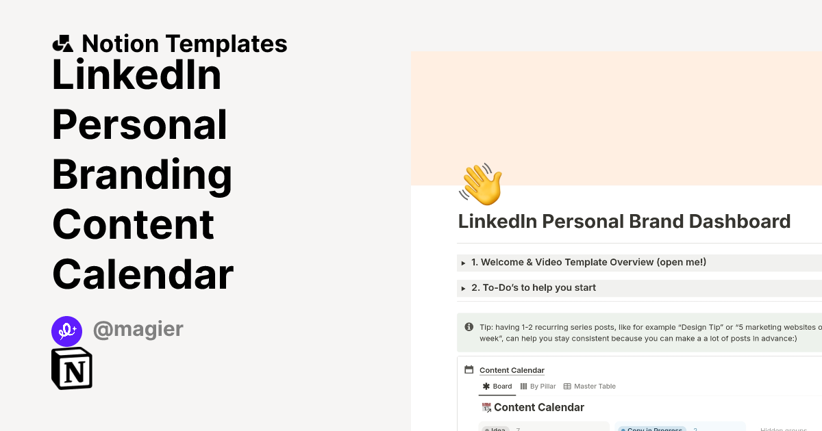 LinkedIn Personal Branding Content Calendar Template | Notion Marketplace