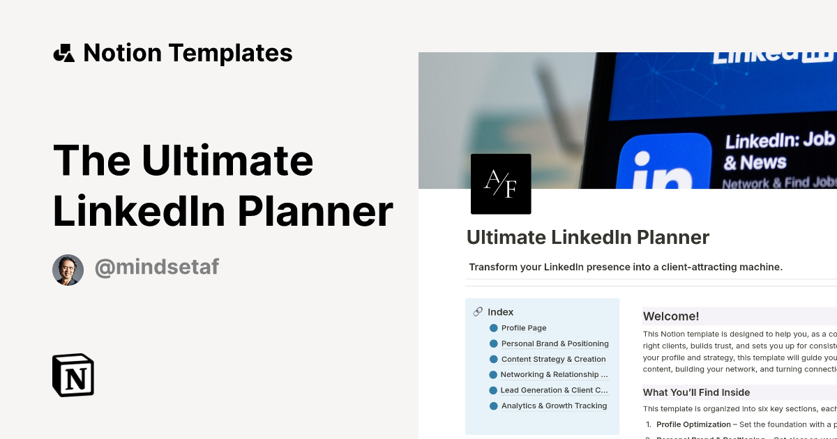 The Ultimate LinkedIn Planner Template by MindsetAF | Notion Marketplace