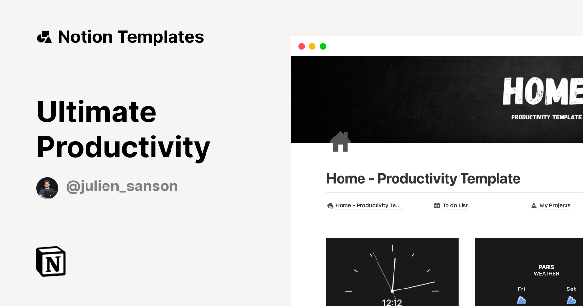 Ultimate Productivity Template by Julien Sanson | Notion Marketplace