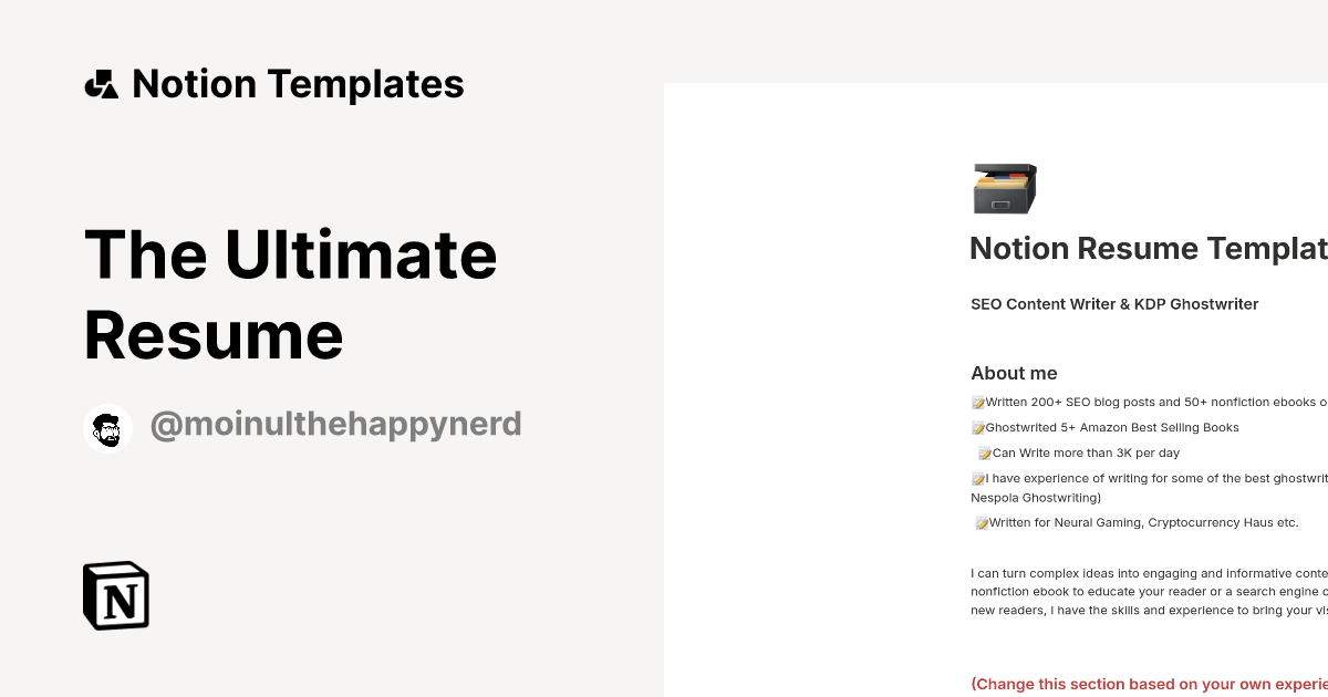 The Ultimate Resume Template by Moinul - The Happy Nerd | Notion ...