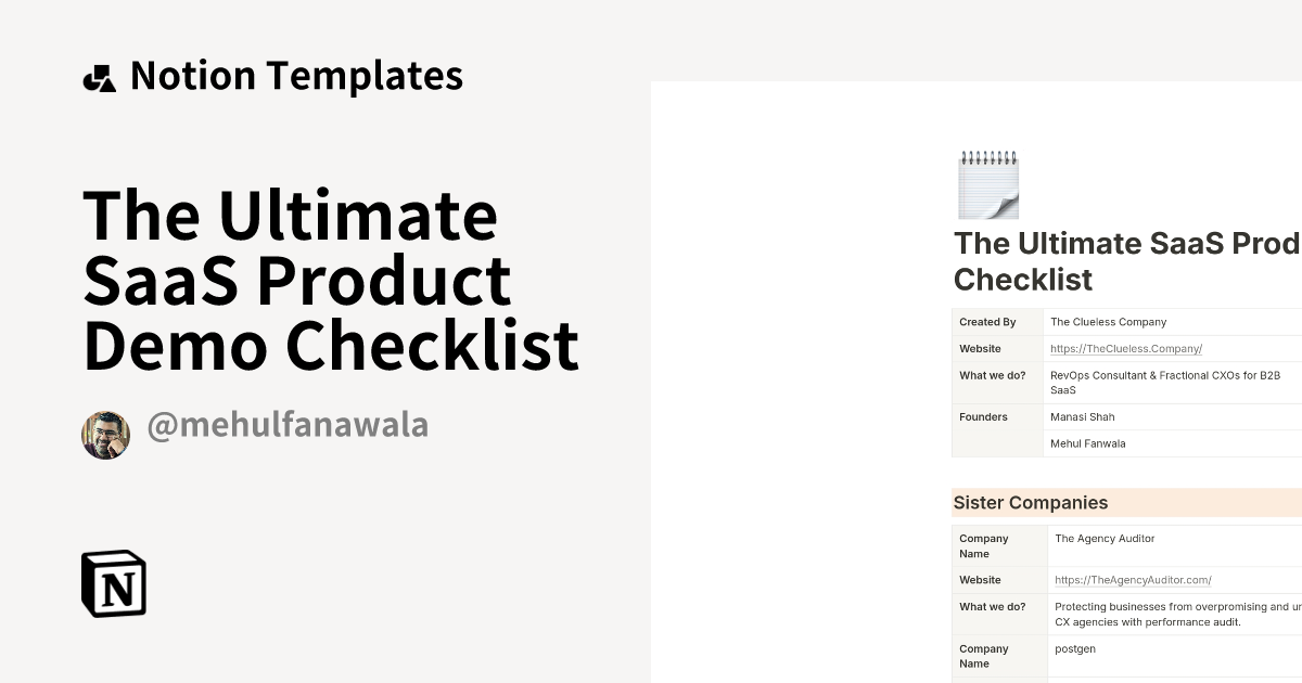 The Ultimate SaaS Product Demo Checklist Template | Notion Marketplace