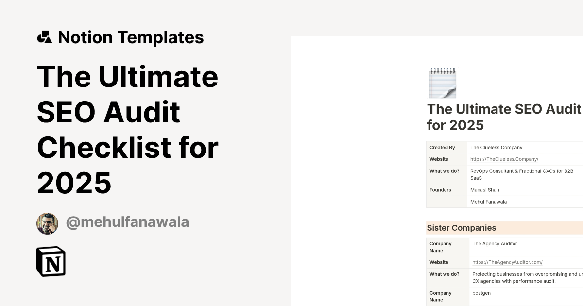 The Ultimate SEO Audit Checklist for 2025 Template by Mehul Fanawala ...