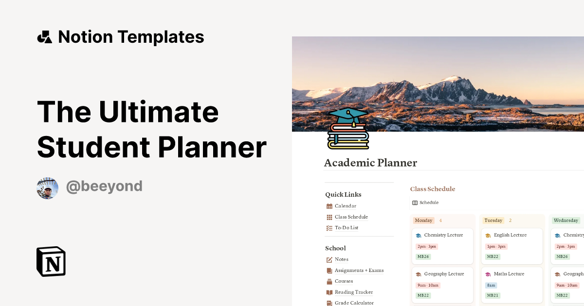The Ultimate Student Planner Template by Beeyond | Notion Marketplace