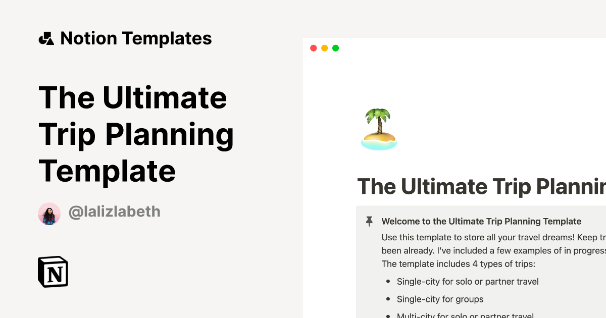 The Ultimate Trip Planning Template Template by Elizabeth Lin | Notion ...
