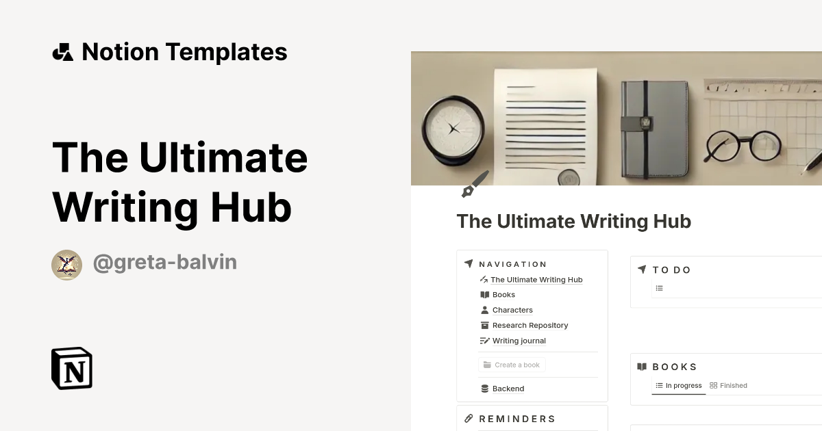 The Ultimate Writing Hub Template by Greta Balvin | Notion Marketplace