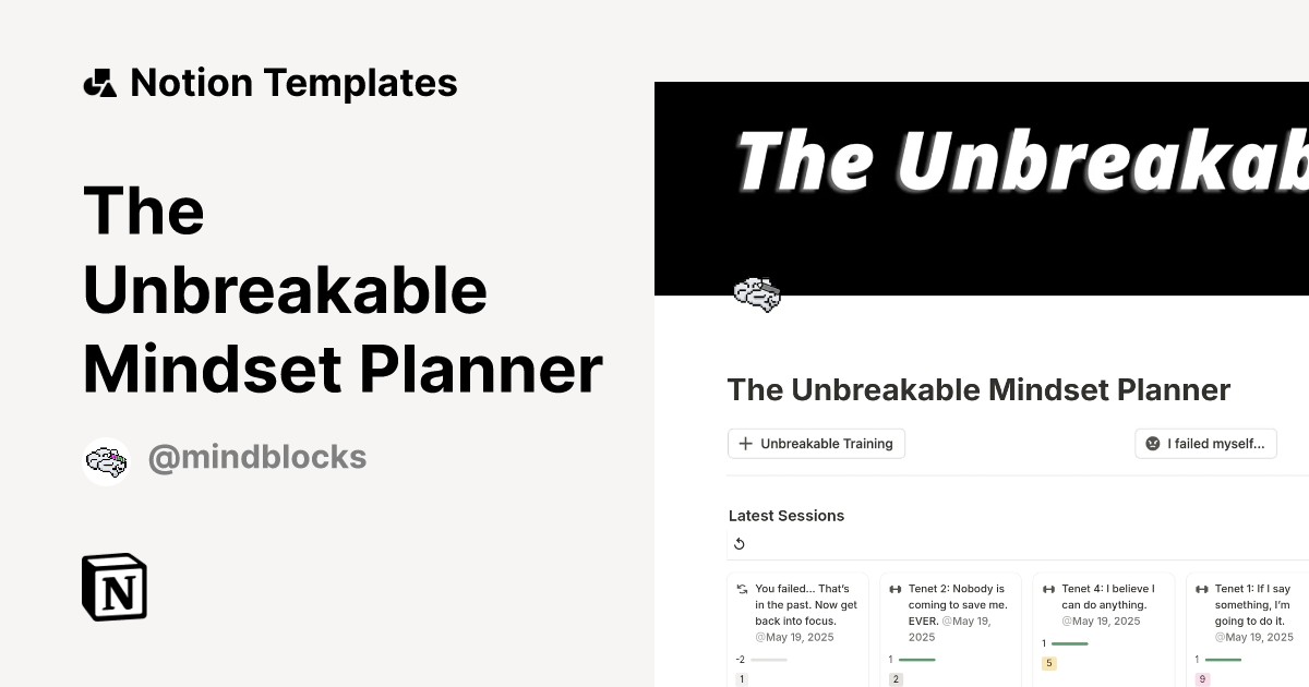 The Unbreakable Mindset Planner Template by MindBlocks | Notion Marketplace