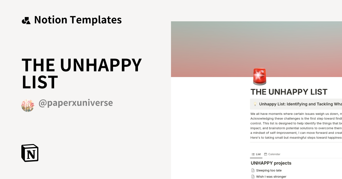 THE UNHAPPY LIST Template by Rina | Notion Marketplace