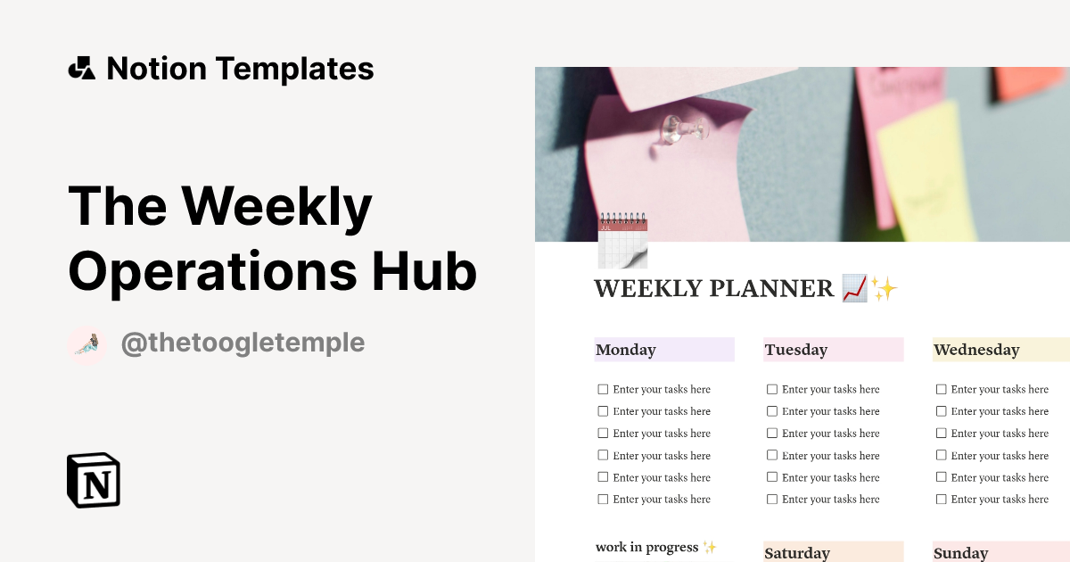 The Weekly Operations Hub Template by The Toogle Temple | Notion ...