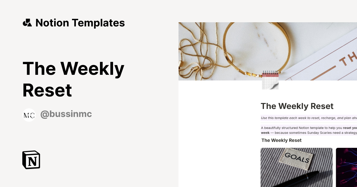The Weekly Reset Template by BussinMC | Notion Marketplace