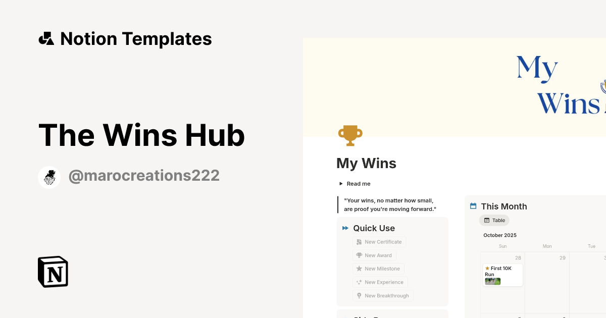 The Wins Hub Template by Maro Creations | Notion Marketplace
