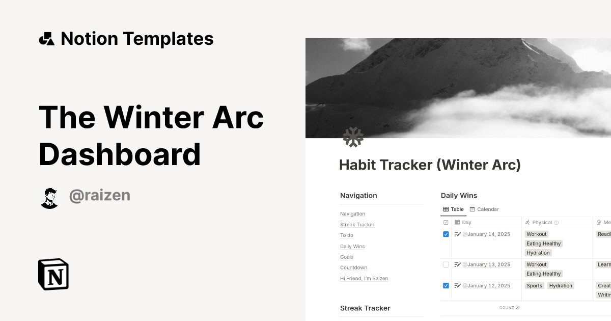 The Winter Arc Dashboard Template | Notion Marketplace