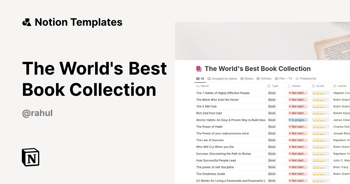 The World's Best Book Collection Template by Rahul | Notion Marketplace