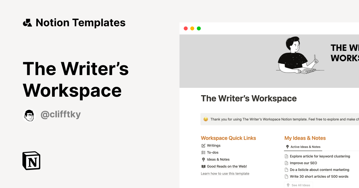 The Writer’s Workspace Template | Notion Marketplace