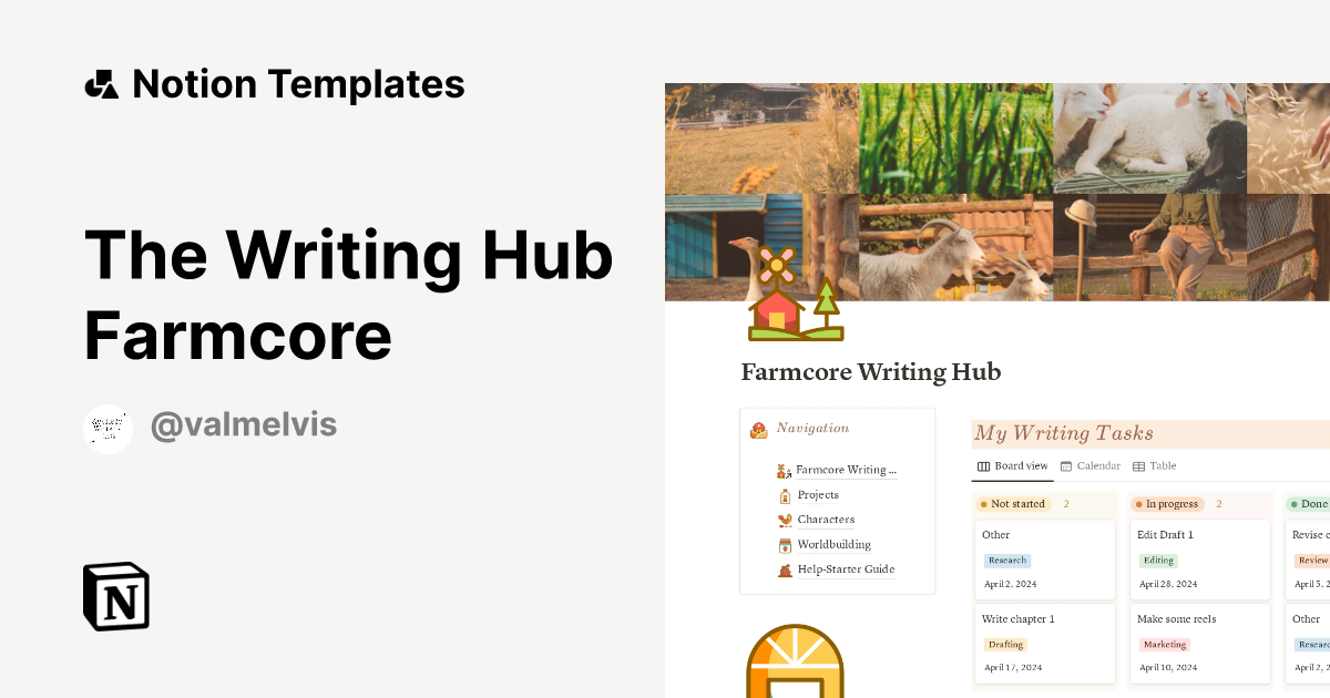 The Writing Hub Farmcore Template by Aesthetic Writer's Desk | Notion Marketplace