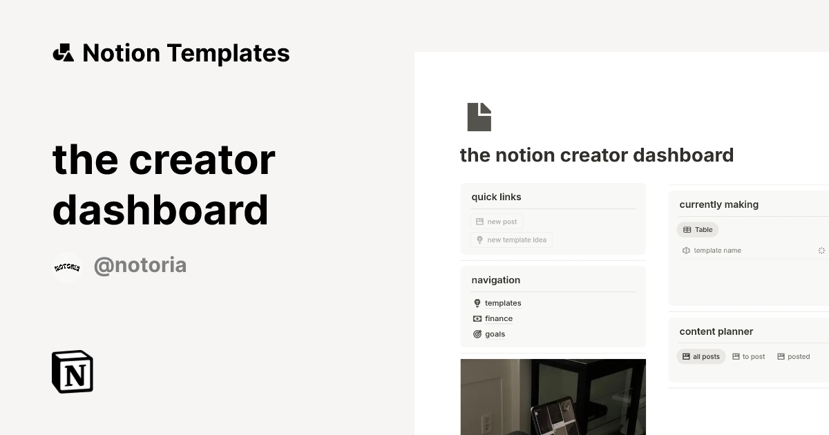 the creator dashboard Template by notoria | Notion Marketplace