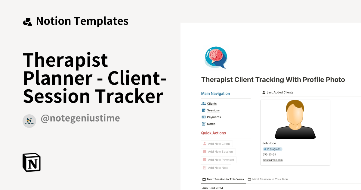 Therapist Planner - Client- Session Tracker Template | Notion Marketplace