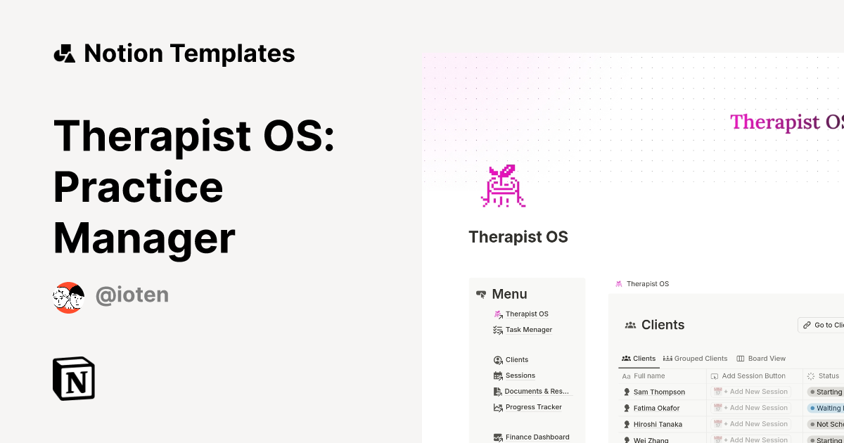Therapist OS: Practice Manager Template by ioten-io | Notion Marketplace