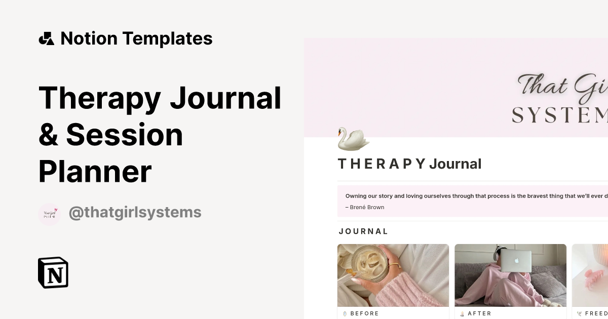 Therapy Journal & Session Planner Template by That Girl Systems | Notion Marketplace