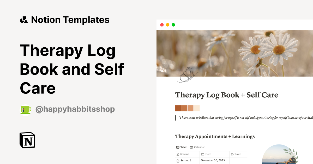 Therapy Log Book and Self Care Template by Happy Habbits | Notion ...