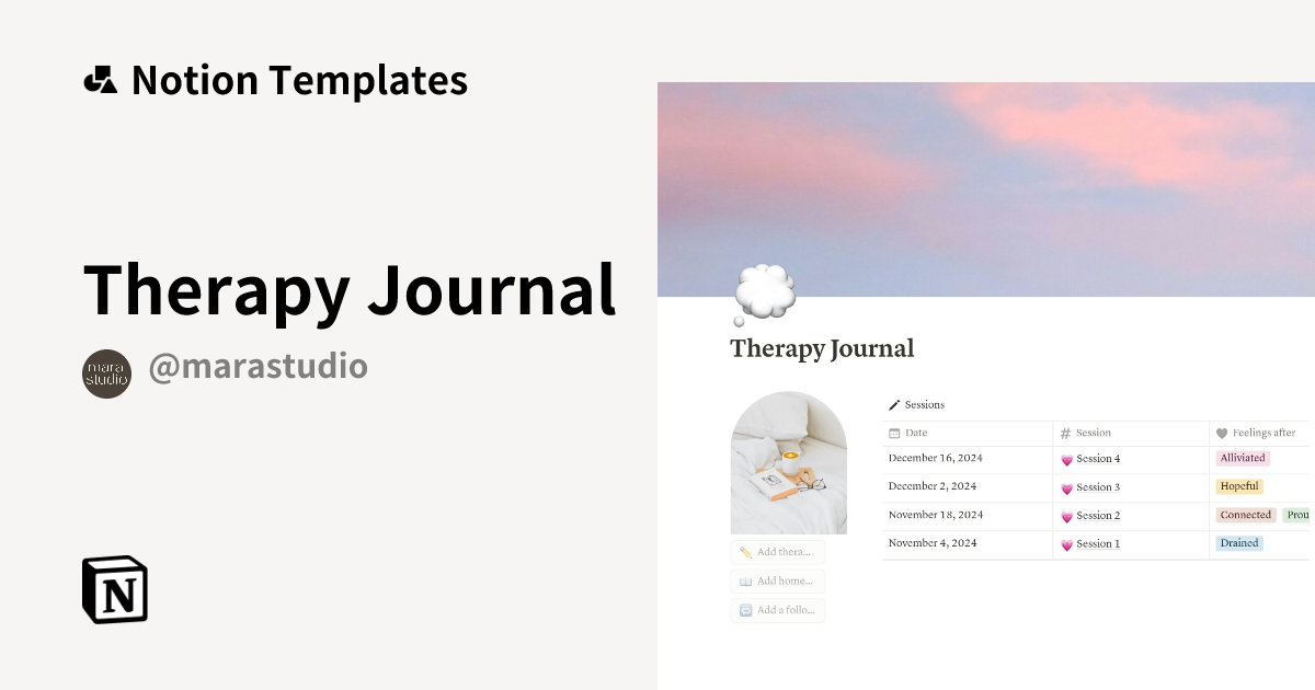 Therapy Journal Template by Mara Studio | Notion Marketplace