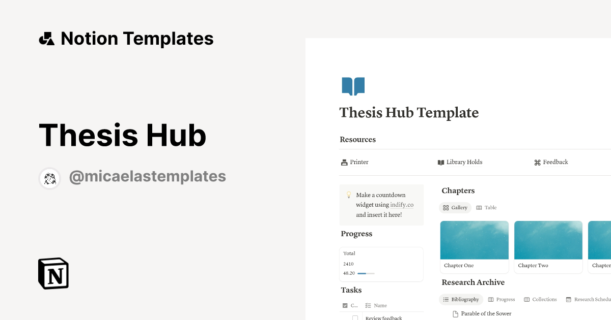 Thesis Hub Template by Micaela's Templates | Notion Marketplace