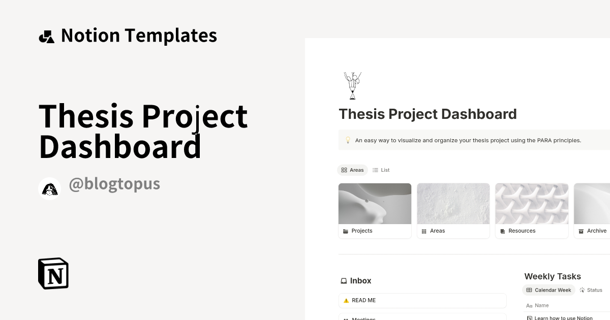 Thesis Project Dashboard Template by Blogtopus | Notion Marketplace