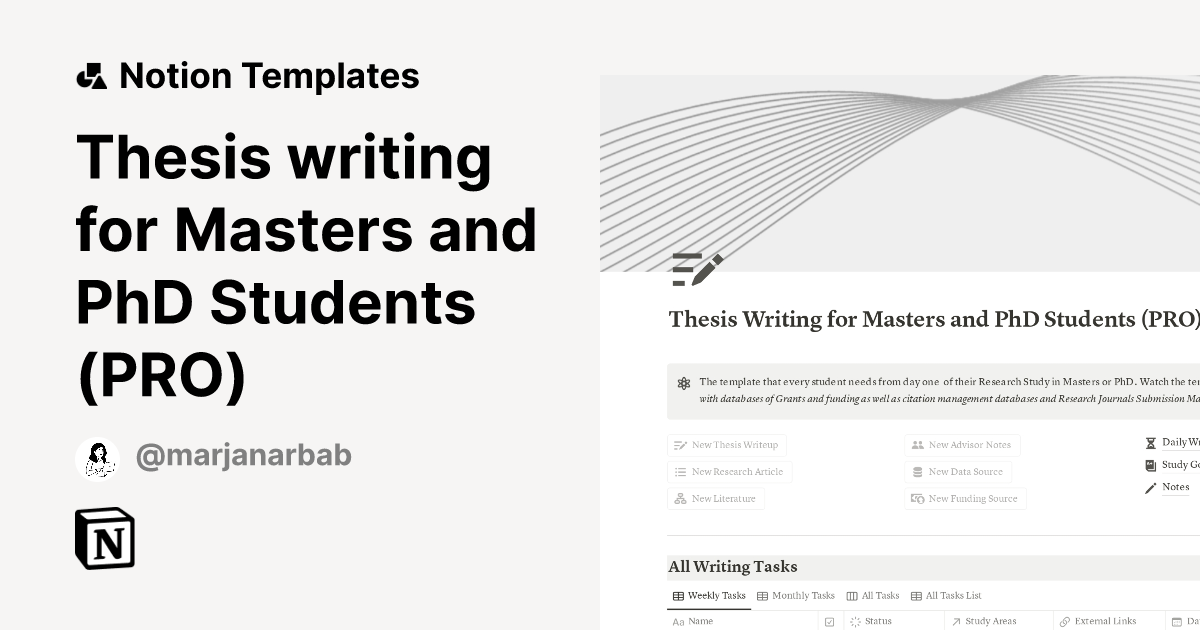 Thesis writing for Masters and PhD Students (PRO) Template | Notion Marketplace