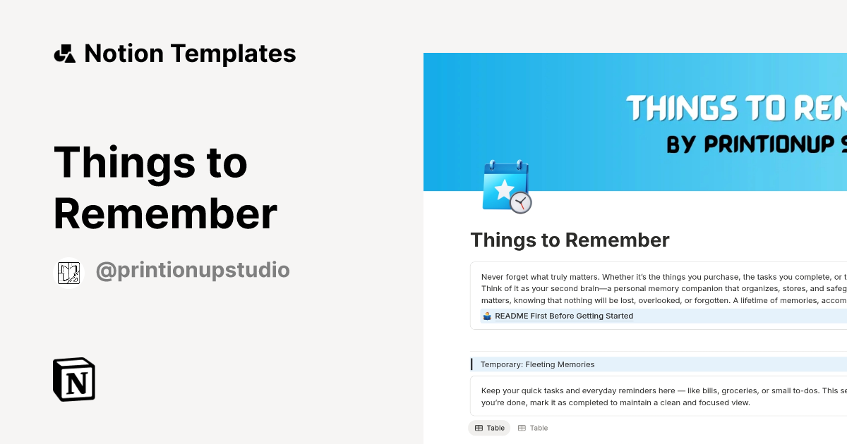 Things to Remember Template | Notion Marketplace