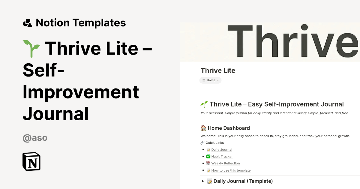 🌱 Thrive Lite – Self-Improvement Journal Template | Notion Marketplace
