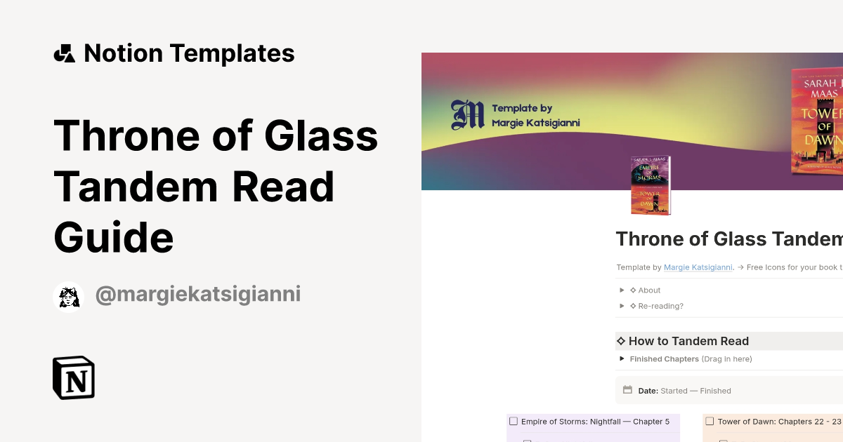 Throne of Glass Tandem Read Guide Template by Margie Katsigianni | Notion Marketplace