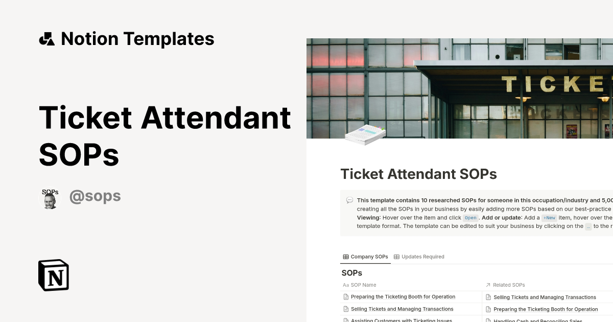 Ticket Attendant SOPs Template by SOPs | Notion Marketplace