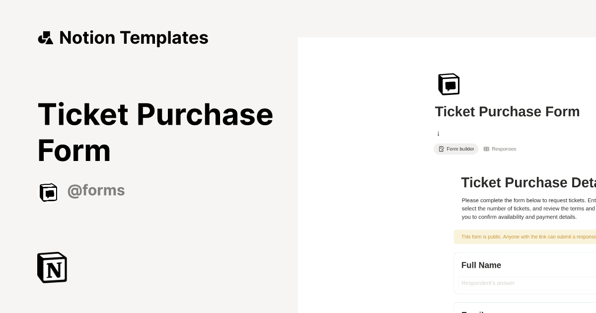 Ticket Purchase Form Template | Notion Marketplace