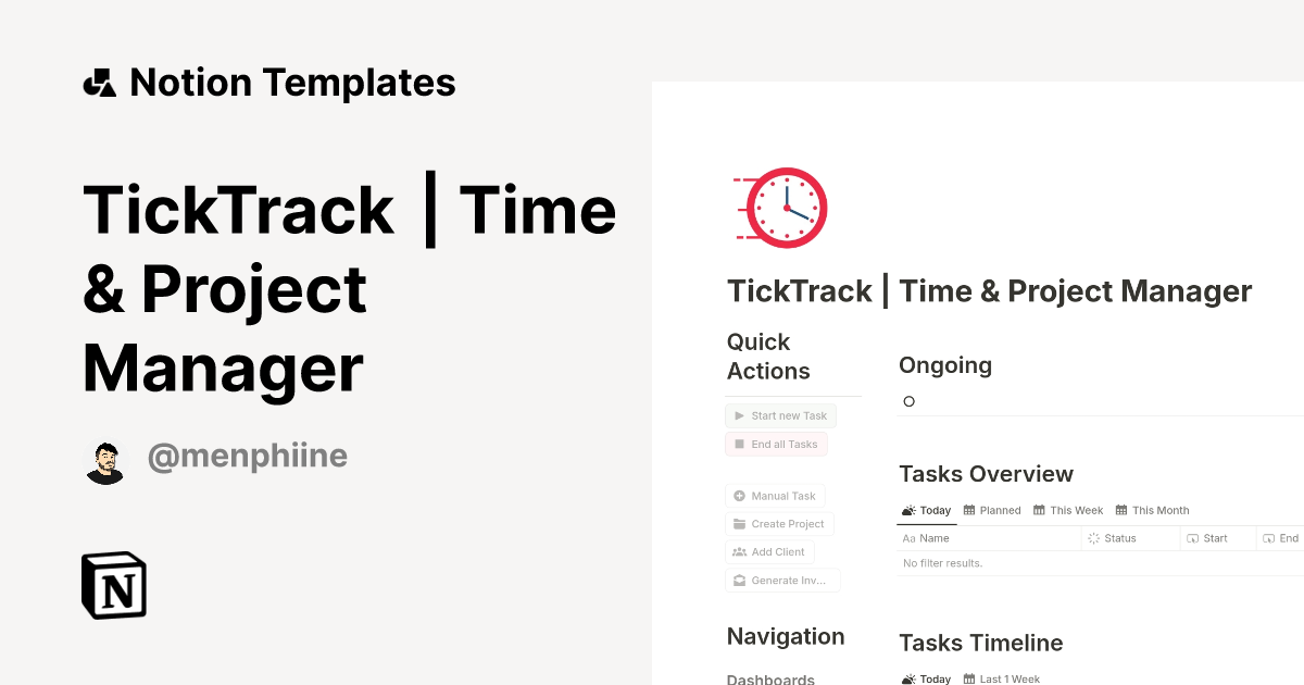 TickTrack | Time & Project Manager Template | Notion Marketplace