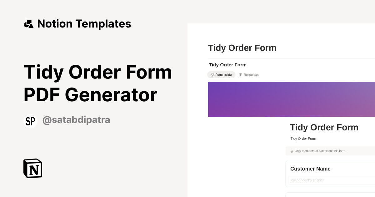 Tidy Order Form PDF Generator Template by Satabdi Patra | Notion ...