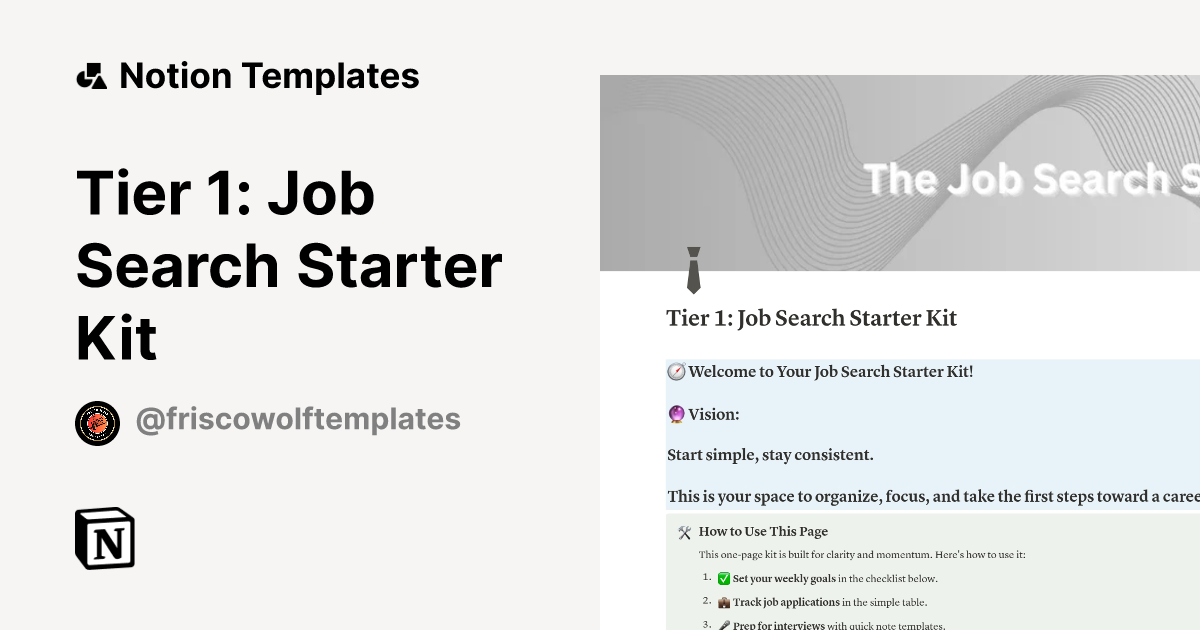 Tier 1: Job Search Starter Kit Template by Frisco Wolf Templates ...