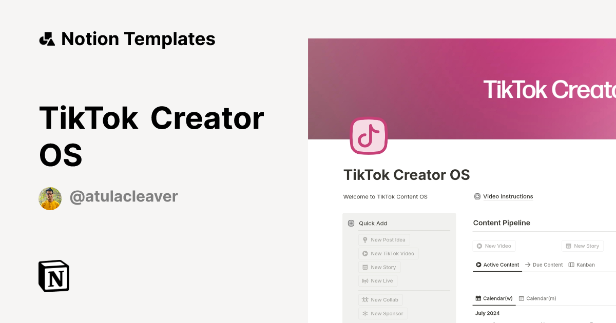 TikTok Creator OS Template by Atul | Notion4Creators | Notion Marketplace