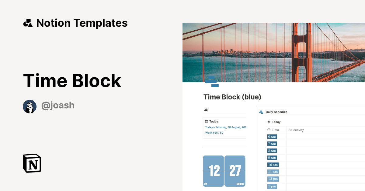 Time Block Template by Joash | Notion Marketplace