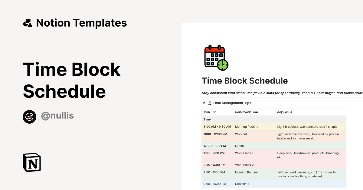 Time Block Schedule Template | Notion Marketplace
