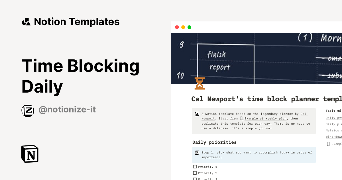Time Blocking Daily Template by Notionize | Notion Marketplace