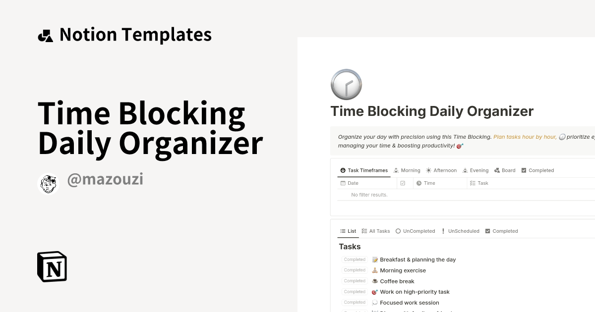 Time Blocking Daily Organizer Template | Notion Marketplace