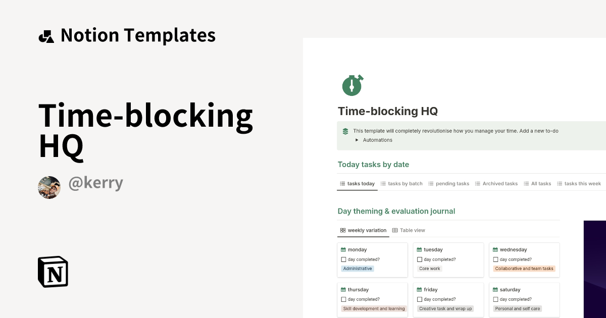 Time-blocking HQ Template | Notion Marketplace