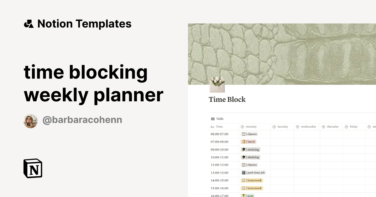 time blocking weekly planner Template | Notion Marketplace