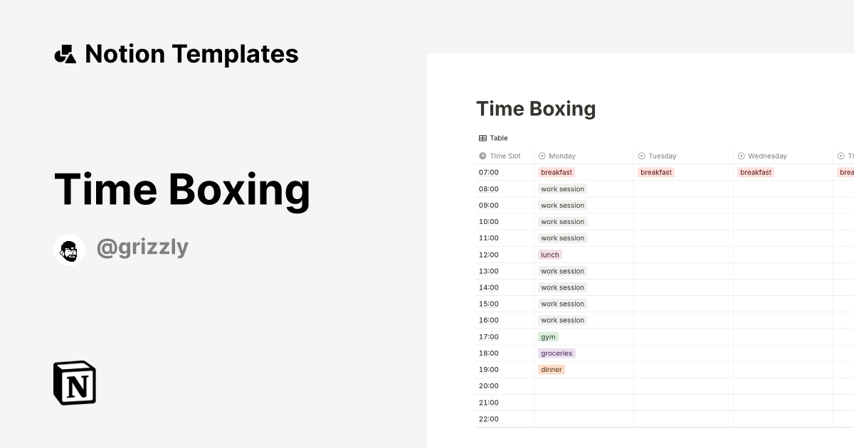 Time Boxing Template by Notion Grizzly | Notion Marketplace