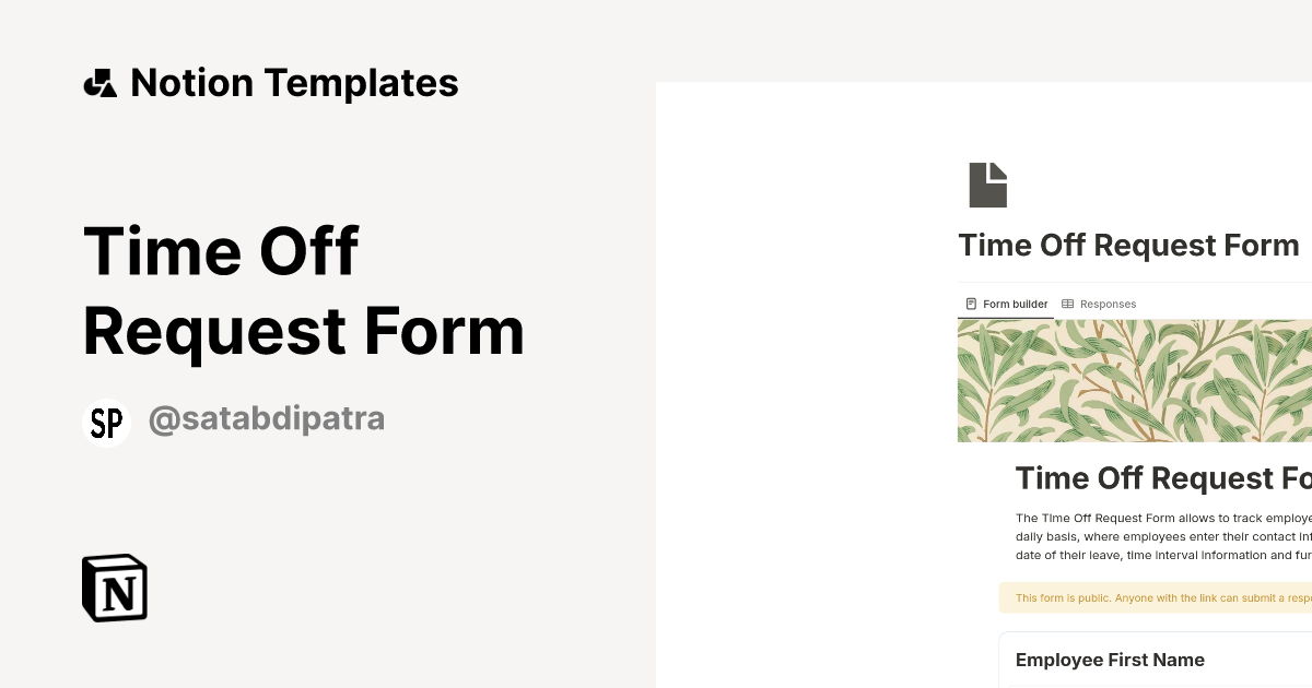Time Off Request Form Template | Notion Marketplace