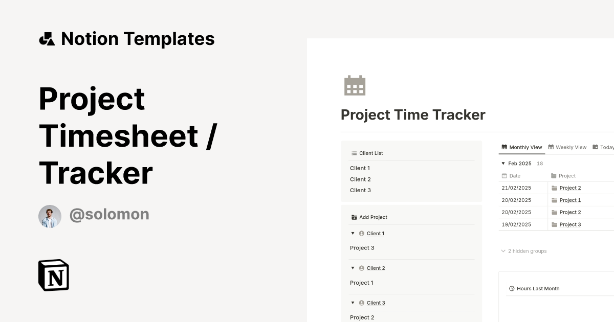Project Timesheet / Tracker Template by Solomon | Notion Marketplace